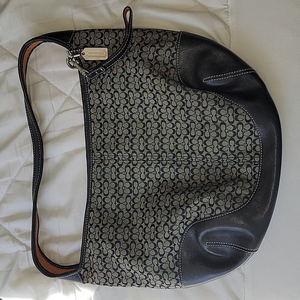 Coach Vintage 90s Canvas Signature C Leather Trim Bla… - Gem